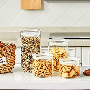ZENS 4.7in Wide Mouth Glass Food Storage Containers, 4 Pack Glass Jars with Airtight Lids for Kithen Pantry Flour, Clear Glass Canisters Sets for Pasta Noodles, Coffee Beans -23.6oz/32oz/50oz/74oz
