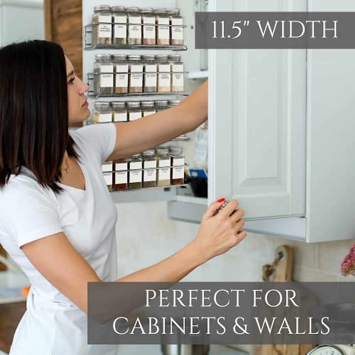 ZICOTO Premium Iron Spice Rack Organizer for Cabinets or Wall Mounts - Space Saving Set of 4 Hanging Racks - Perfect Seasoning Organizer For Your Kitchen Cabinet, Cupboard or Pantry Door