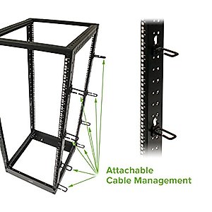 NavePoint 25U Professional 4-Post IT Open Frame Server Network Relay Rack 4.5 Feet Tall Black