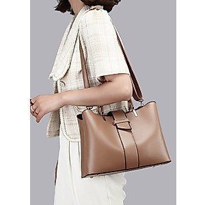 SMALLBLUER Women's Fashion Handbag PU Leather Shoulder Crossbody Bag Purse 2pcs-Brown