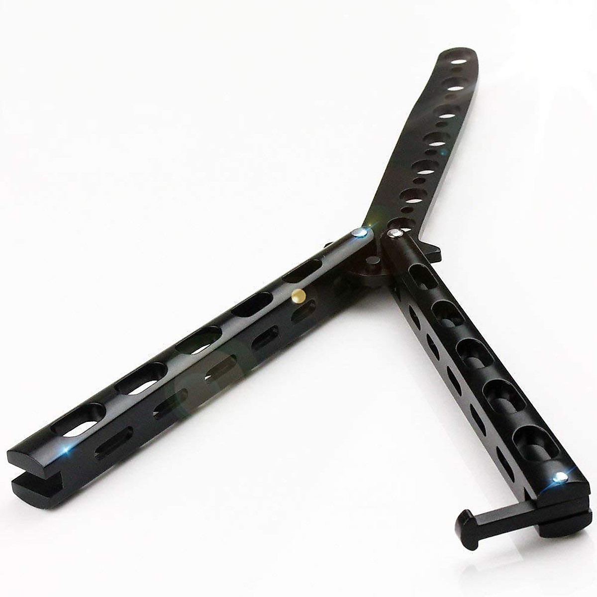 Butterfly Knife Trainer Practice with O-Ring Latch - Enhanced Version - Black Metal Steel - no Offensive Blade - for Beginner, Butterfly Knives Lover and More