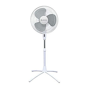 Comfort Zone CZST185WT 18" 3-Speed Oscillating Pedestal Fan with Adjustable Height and Tilt, 90-Degree Oscillation and Quad-Pod Folding Base, White