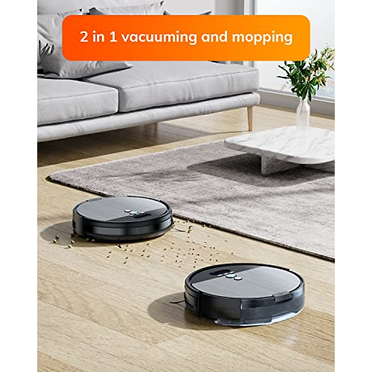 ILIFE V8s Robot Vacuum and Mop Combo, Big 750ml Dustbin, Enhanced Suction Inlet, Zigzag Cleaning Path, LCD Display, Schedule, Self-Charging Robot Vacuum Cleaner, Ideal for Hard Floor and Pet Hair.