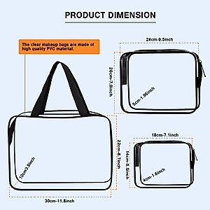 SYIDINZN Cosmetic Bag 3 Pack Clear Travel Toiletry Bag Set with Zipper Make-up Pouch Handle Straps | Waterproof Packing Organizer Storage Diaper Pencil Bags (Black)
