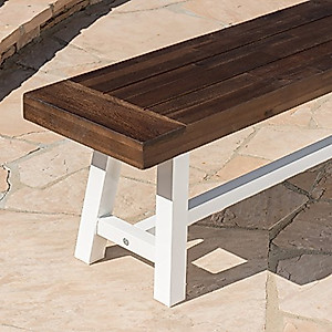 Christopher Knight Home Carlisle Outdoor Acacia Wood Dining Bench with Metal Frame, Sandblast Dark Brown / White Rustic Metal