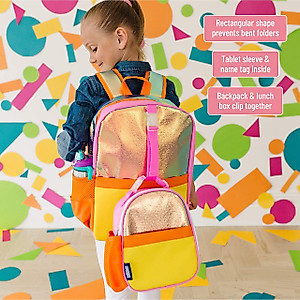 Wildkin Pack-it-All Kids Backpack Bundle with Clip-in Lunch Box (Orange Shimmer)