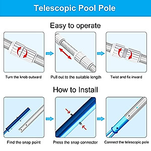 S-Union Thickened Telescopic 12 Feet Pool Pole, Upgraded Heavy Duty Aluminum Swimming Pool Cleaning Pole, Adjustable Length 4 to 12 Feet, Universal Pole for Skimmer Net Rake Brush Vacuum Head