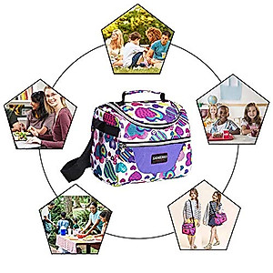 Kids Lunch Bag insulated Lunch Box Lunch Organizer Cooler Bento Bags for School Work/Girls Boys Children Student Women with Adjustable Strap and Zip Closure Travel Lunch Tote, Front Pocket (purple)