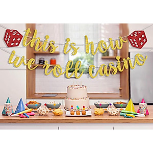 This Is How We Roll Casino Banner, Casino Theme Party Decorations, Vegas Bridal Shower Decorations, Poker Game Night Birthday Supplies Gold Red