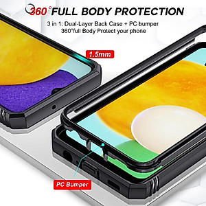 LeYi Compatible for Samsung Galaxy A03s Phone Case: Galaxy AO3s Phone Case with Slide Camera Cover + [2 Packs] Screen Protector, 360 Full Body Military-Grade Phone Case with Kickstand for A03s, Black