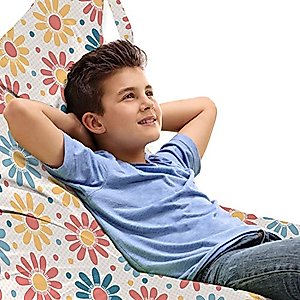 Ambesonne Garden Lounger Chair Bag, Pastel Colored Aster Petals Daisy Buds Blooming Summer Meadow Cartoon on Plain Back, High Capacity Storage with Handle Container, Lounger Size, Multicolor