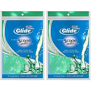 Oral B Glide Floss Picks Plus Scope Outlast - Long Lasting Mint - 75 ct - 2 pk
