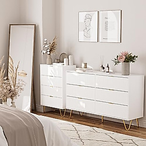 Aobafuir 6 Drawer Dresser, Drawer Chest, Tall Storage Dresser Chest Cabinet Organizer Unit with Metal Legs, Large Dresser for Bedroom, Living Room, Closet, Hallway White Stripe