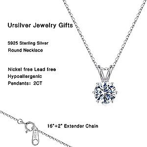 Ursilver Round Simulated Diamond Necklace for Women, S925 Sterling Silver Classic Round Cut Cubic Zirconia Necklace 6 Prong Pendant Necklace Dainty Necklace Minimalist Necklace for Women Wedding Gift