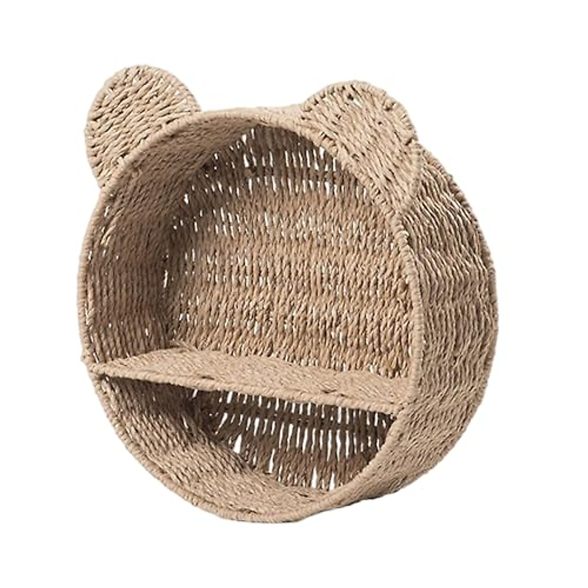 Uitndvyte Bear Ear Shape Wall Mounting Shelf Rattan Wall Shelves Small Plant Display Storage Rack Woven Hanging Storage Basket
