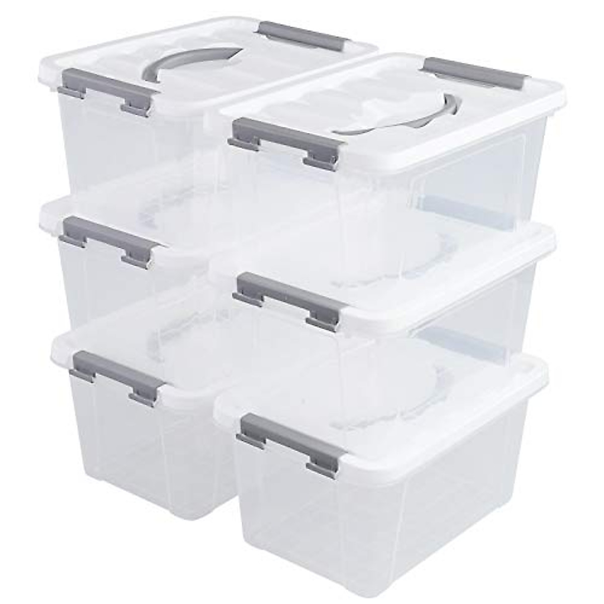 Hespama 5.5 Quart Storage Bin, Plastic Latching Box Container, 6 Packs