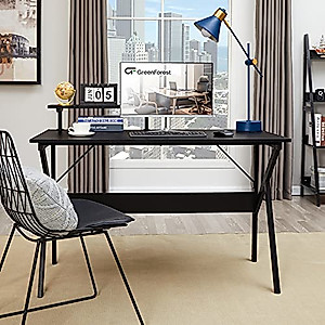 GreenForest Home Office Desk with Monitor Shelf Computer Gaming Desk 47 inch Writing Study Table for Workstation, Black