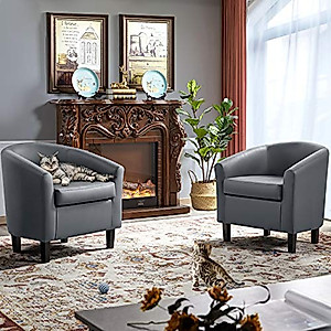 Yaheetech Barrel Chair, Accent Chair Faux Leather Club Chair Comfy Armchair Modern Style Tub Chair for for Living Room Bedroom, Gray