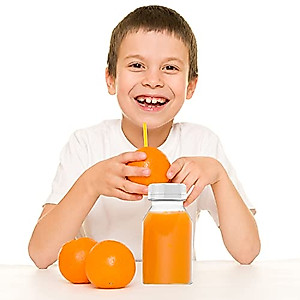 BallHull 8 OZ Plastic Juice Bottles with White lid, Reusable Clear Bulk Beverage Containers for Juice, Milk and Other Homemade Beverages, 10 Pcs.