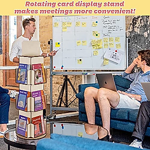 Flenpptly Rotating Display Stand Greeting Card Organizer 3 Tier Wooden Retail Display Multi Pocket Card Display Stand Display Rack for Coasters Stickers Showcase Tradeshow