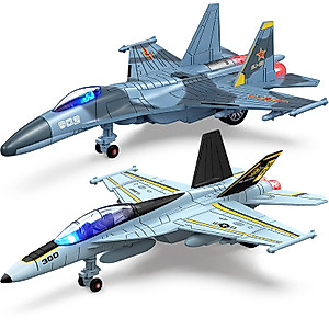 Geyiie Airplane Toy for Boys, Metal Plane Vehicle Playset, Mini Airplanes with Light, Pull Back Fighter Toy for Boys Girls Toddler Kids 3 4 5 6 Years Old