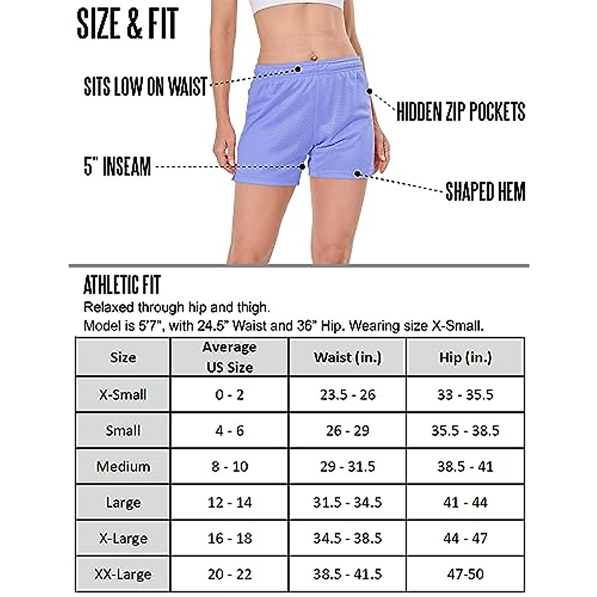 5-Pack Womens Athletic Shorts Mesh Basketball 5" Inseam Ladies Active Sports Set with Zipper Pockets (Set 2, Large)