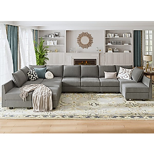 HONBAY Convertible U Shaped Modular Sofa with Chaise Modular Sectional Couch with Storage, Oversized Modular Sofa Sectional Couch for Large Living Room,Grey
