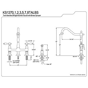 Kingston Brass KS1271TALBS Tudor 8 Inch Center Kitchen Faucet With Brass Sprayer, Polished Chrome, 8-3/4 inch in Spout Reach, Polished Chrome