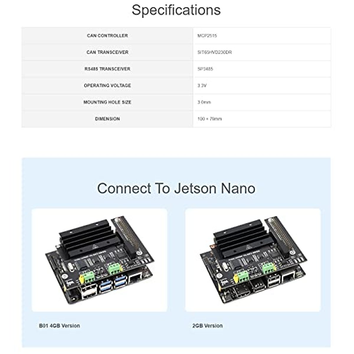 Coolwell RS485 CAN Expansion Board for Jetson Nano, Isolation Circuit Design, Onboard TVS, Built-in Protection Circuit