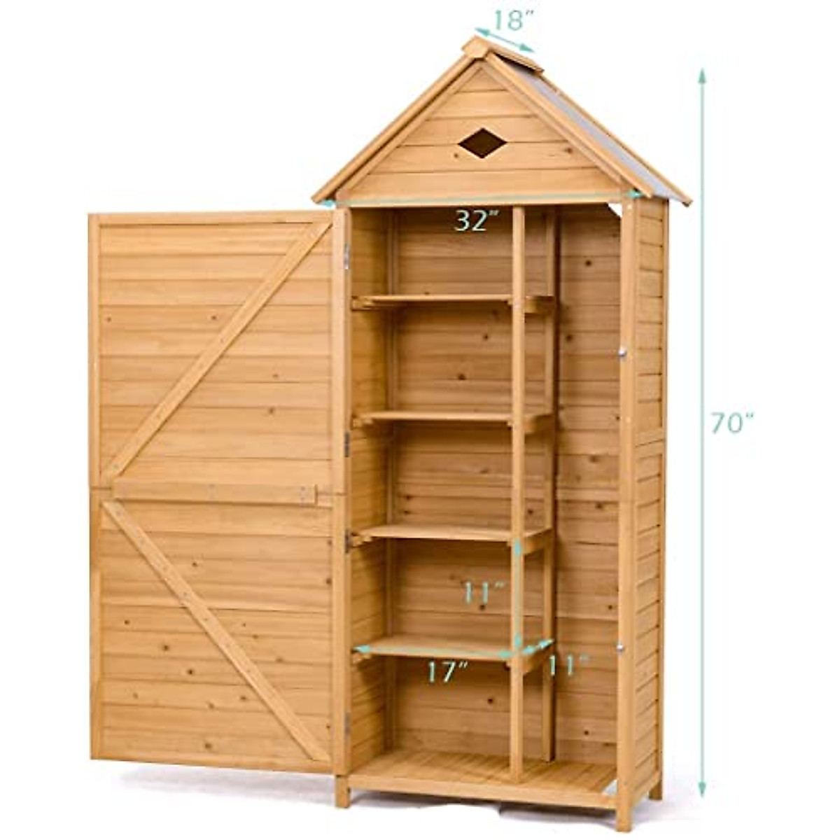 GRAFFY Garden Storage Shed, Outdoor Garden Tools Cabinet with 2 Lockable Doors, Wooden Storage Cabinet with Galvanized Sheet Roof for Garden, Yard, Patio