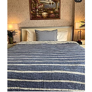 100% Cotton Muslin Throw Blanket, 4 Layers Bedspread, Soft Turkish Cotton Muslin Bed Cover, Reversible Coverlet, Indigo Blue (Throw 47x71-120x180cm)