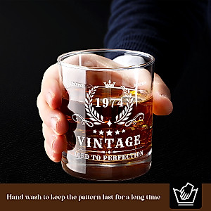Pagather 50th Birthday Gifts for Men - Vintage 1974 Whiskey Glass Set, 50 Years Old Anniversary Ideas for Him, Dad, Husband, Include Wood Box, Recipe, Stones, Coaster, Stone Holder, Clamp