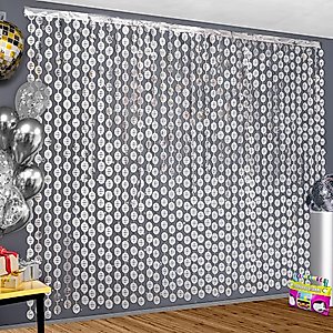 KatchOn, Silver Disco Ball Curtain - XtraLarge, 6.5 Feet, Pack of 2 | Happy New Year Backdrop | Disco Ball Backdrop | Silver Foil Fringe Curtain, Disco Party Decorations | Happy New Year Decorations