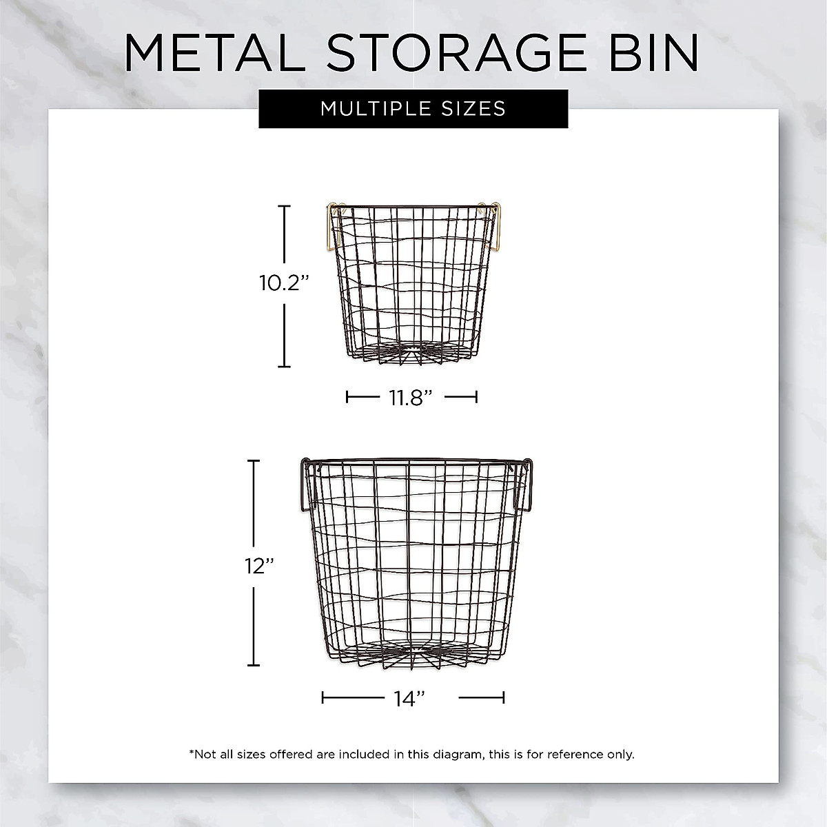 DII Metal Wire Mesh Stackable Utility Storage Bin, Small Round, 12x12x10, Black/Gold