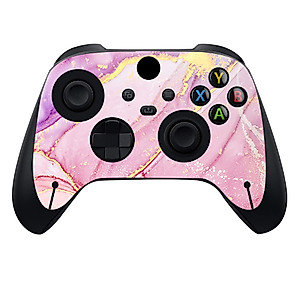 PlayVital Cosmic Pink Gold Marble Effect Custom Vinyl Skins for Xbox Series X, Wrap Decal Cover Stickers for Xbox Series X Console Controller