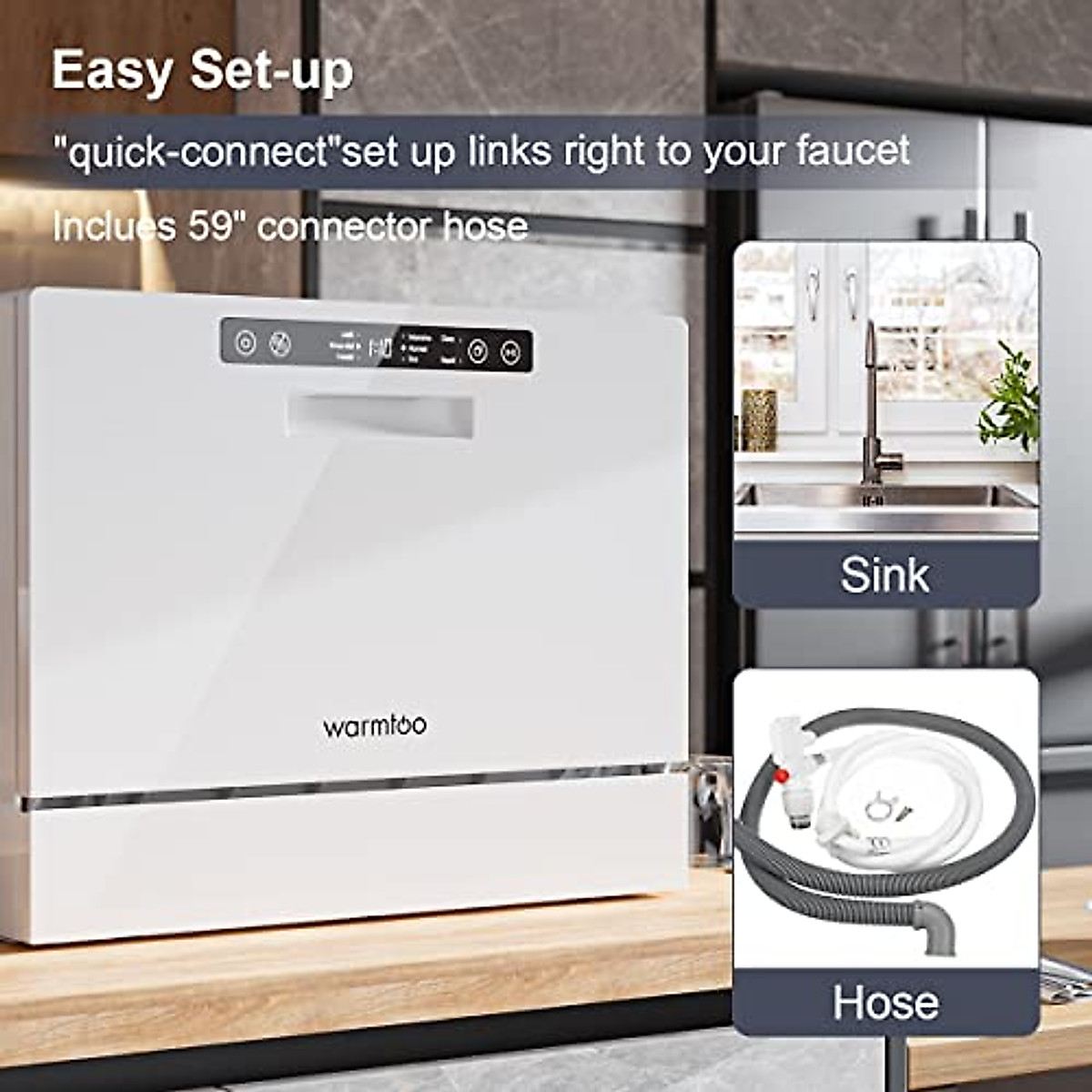 Comfook Compact Dishwasher Big Capacity Countertop Dishwasher with 5 Washing Programs, Portable Dishwasher with 6 Place Setting Rack and Silverware Basket for Party, Apartments, Dorms, RV, Boats