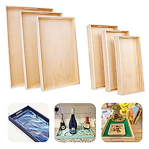 6 Pcs Wooden Serving Trays - Unfinished Reinforced Wooden Decorative Trays with Handles, DIY Crafts Differdent Food Tray Set for Breakfast, Dinner, Tea ,Coffee Table, BBQ, Party(12"x6" to 16"x10")
