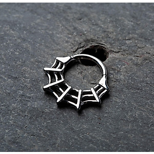 Pierced Owl 16GA Stainless Steel Spider Web Hinged Segment Clicker (Silver Tone, 8mm Diameter)