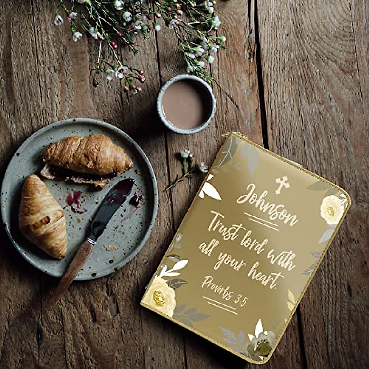 10x7 Inch Personalized Bible Cover – Create Your Own Design, Custom Bible Cover and Carrying Case with Handle – Leatherette Book Covers and Bible Case for Women - Gold (Design 2)