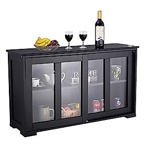 WATERJOY Kitchen Storage Sideboard, Stackable Buffet Storage Cabinet with Sliding Door Panels for Home Kitchen, Antique Black