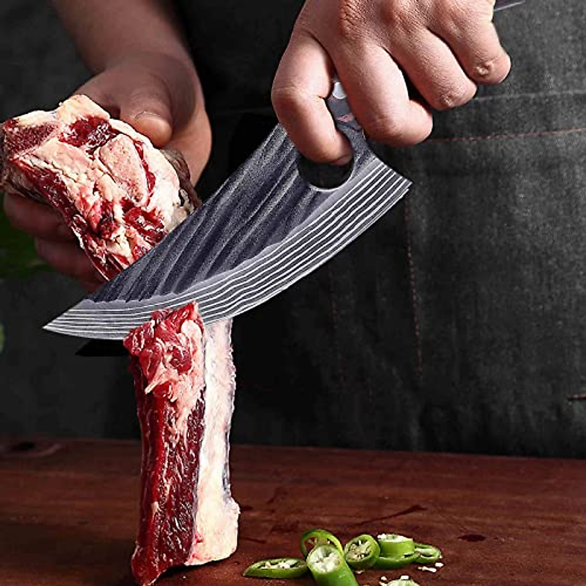 tatakook Butcher Knife for Meat Cutting,Hand Forged Viking Knife with Sheath,Caveman Knives Camping knife for Kitchen,Meat Cleaver Boning Knife (color 2)