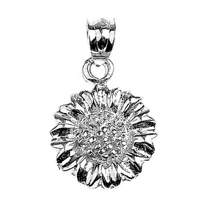 .925 Sterling Silver Dangling Sunflower Helianthus Flower Blossom Charm Pendant - Pendant Only