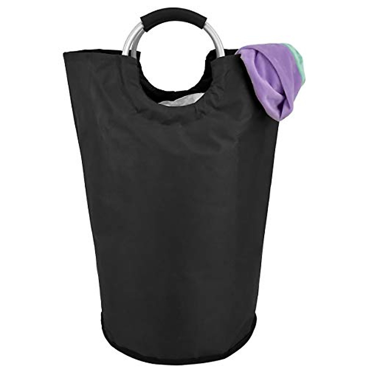 Collapsible Fabric Laundry Hamper - Portable, Foldable Large Capacity Laundry Basket, Durable Comfortable Padded Carry Handles, Self Standing Washing Bin, Folds Easily in Laundry Room Storage. (Black)