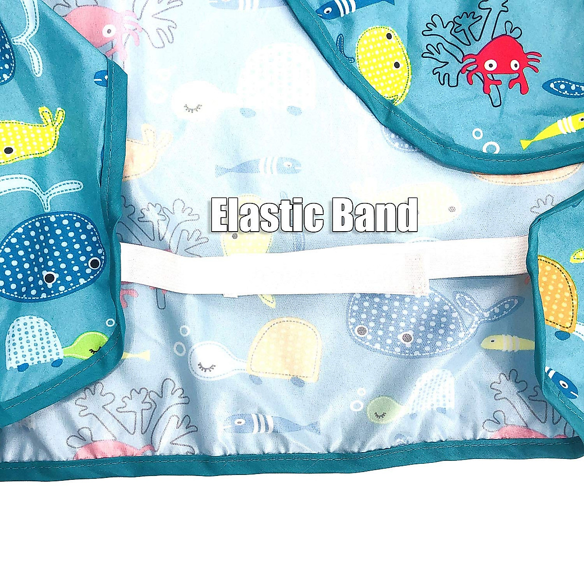 HIVVI Long Sleeve Baby Bib, Attaches to Highchair, Waterproof & Portable (Blue Seaworld)