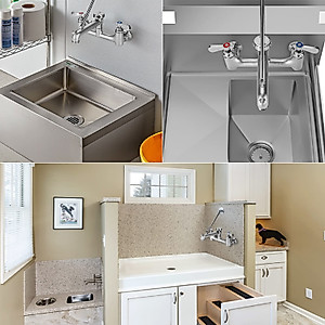 Mop Sink Faucet Service Sink Faucet with Vacuum Breaker, Pail Hook & Garden Hose Thread, 8" Adjustable Center