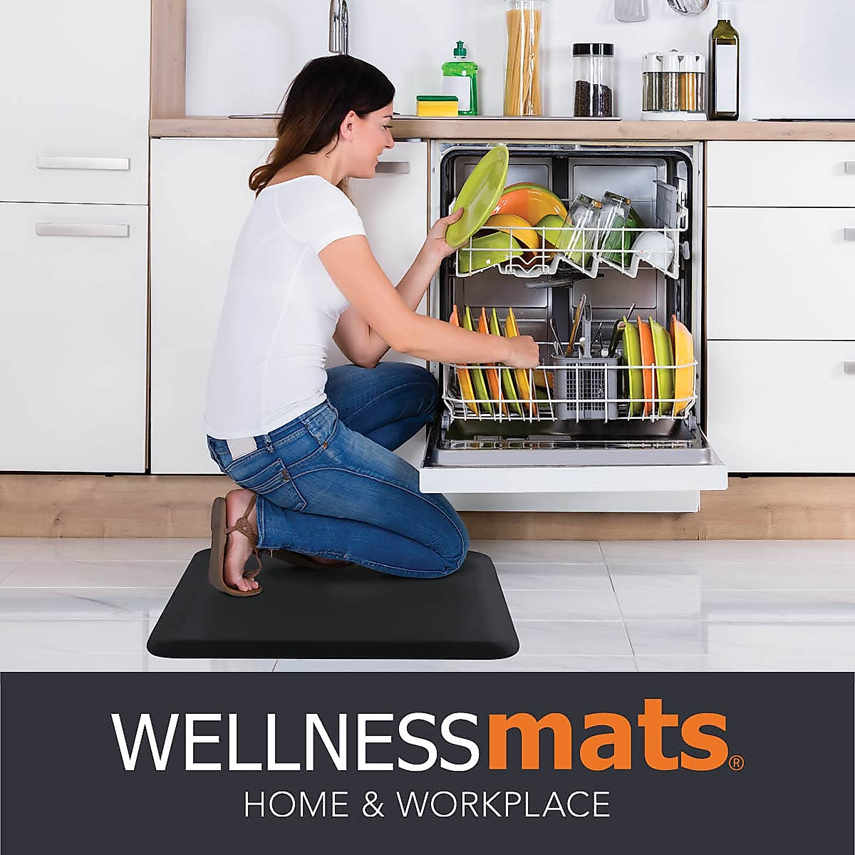 WellnessMats CompanionMat Anti-Fatigue Comfort & Support - Non-Slip with Handle - 18"x22"x 3/4" Black