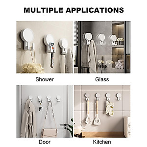 RIVAMBER 3-Pack Suction Cup Hooks, Razor Holder for Shower, Waterproof Hook for Hanging Towel Loofah Bathroom Kitchen, Heavy Duty White Hanger for Glass Tile Wall