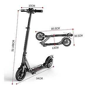 LXLA - Folding Adult Kick Scooter with Disc Handbrake, Big Wheels Dual Suspension Commuter Scooter, Adjustable Height, Supports 220lbs