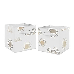 Sweet Jojo Designs Boho Desert Sun Taupe Set of 2 Foldable Fabric Storage Cube Bins Boxes Organizer Toys Neutral Tan Beige Ivory Gold Off White Bohemian Mountain Nature Outdoors Geometric Sunshine
