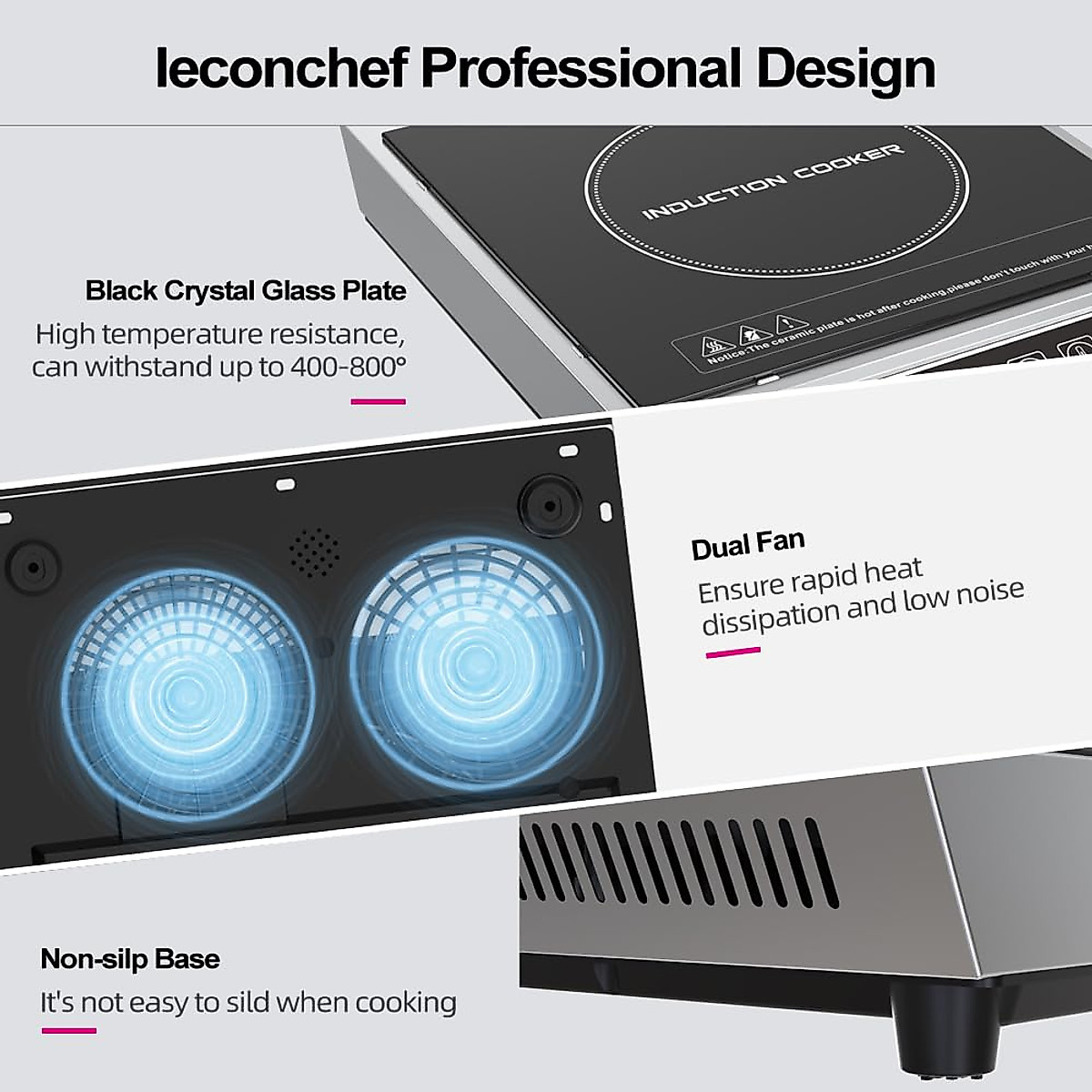 leconchef induction cooktop ultra thin stainless steel commercial grade 110v 1800w countertop electric induction burner with 10 Temp.&Power levels,24 Hours Timer&Preset,Fast heating